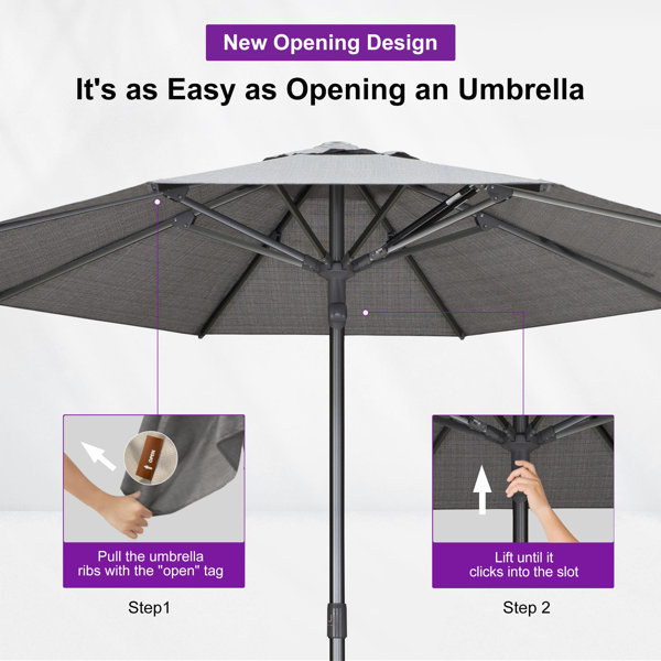 Purple Leaf 9 FT Semi-Auto Outdoor Patio Umbrella Market Table Sun Umbrellas with 8 Aluminum ...